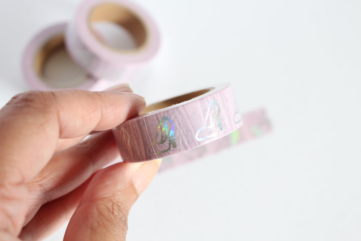 Pink Woodgrain with Holographic Foil Stilettos Print Washi Tape ...